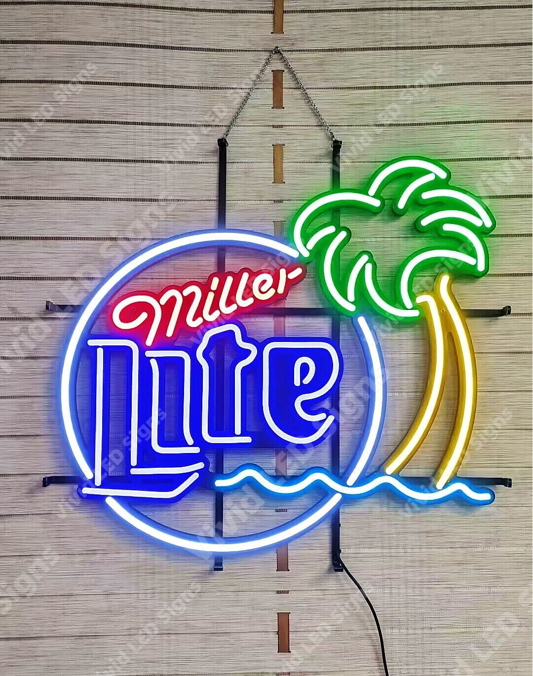 Queen Sense 24"x20" Millers Lite Palm Tree LED Sign Light Neon Signs ...