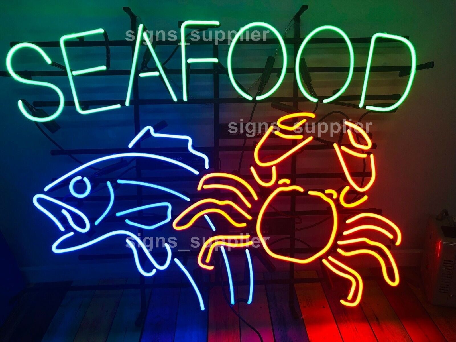 Queen Sense 24"x20" Seafood Fish Crab Neon Sign Man Cave Pub Bar ...