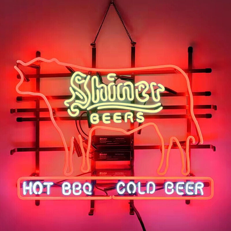 Queen Sense 24"x20" Shiner Beers Hot BBQ Cold Beer Neon Sign Man Cave ...