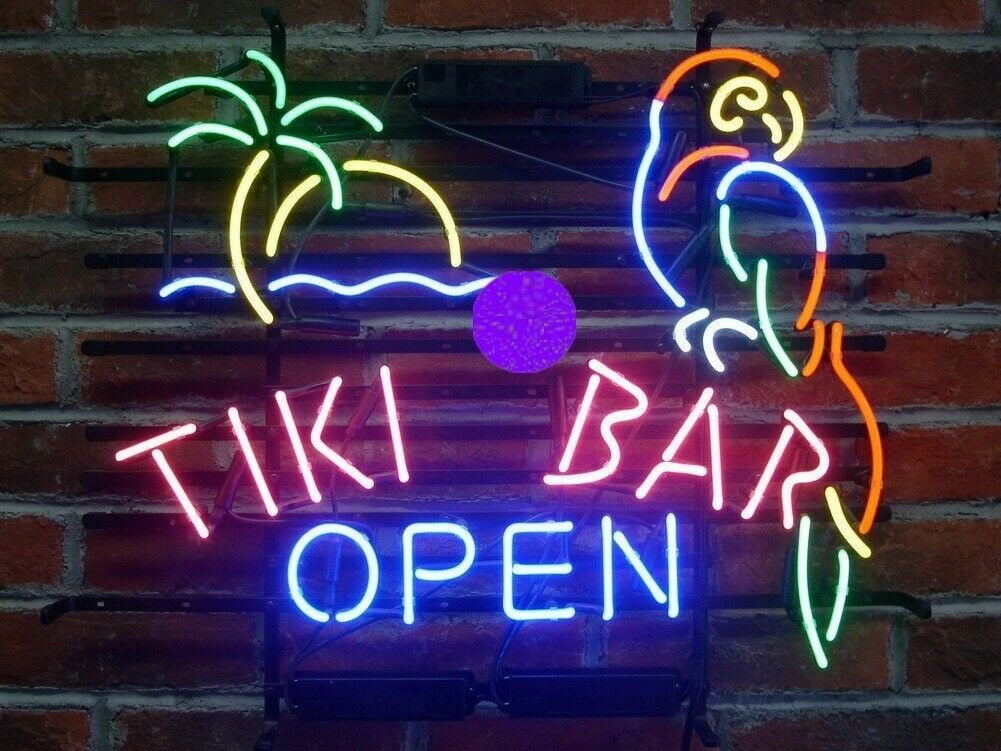 Queen Sense 24"x20" Tiki Bar Open Parrot Neon Sign Man Cave Handmade ...