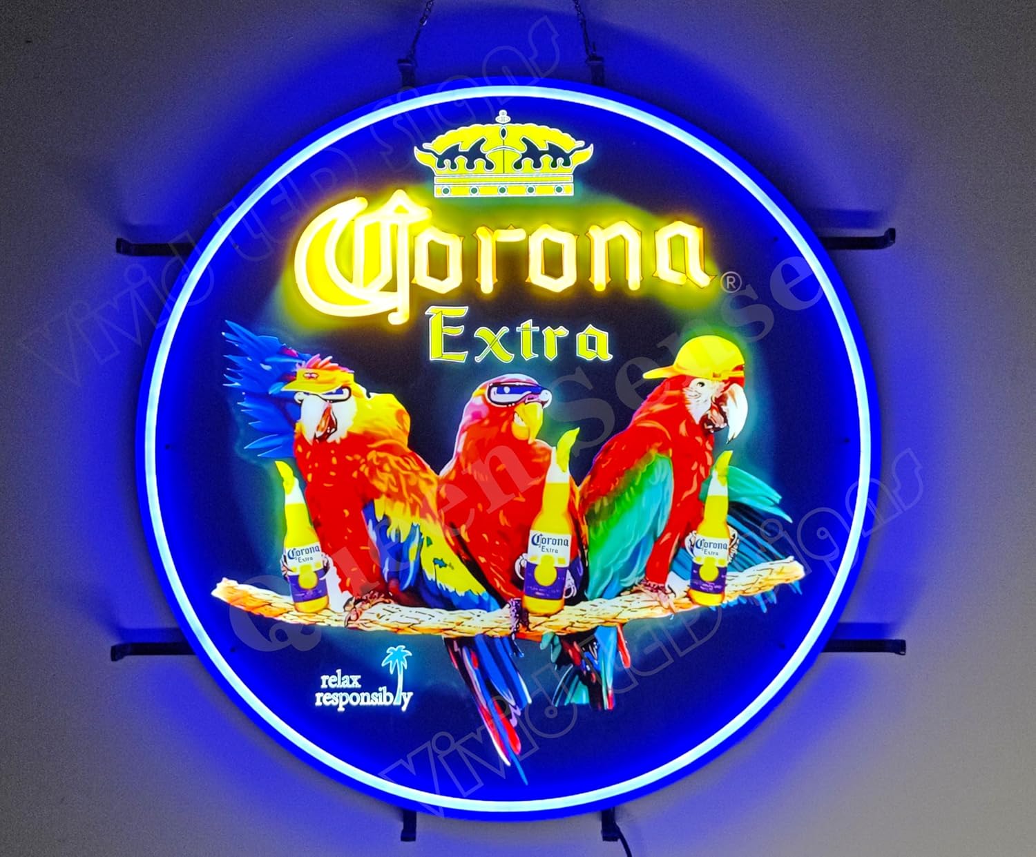 Queen Sense 24"x24" Coronas Extra Parrot Party LED Sign Light Neon ...