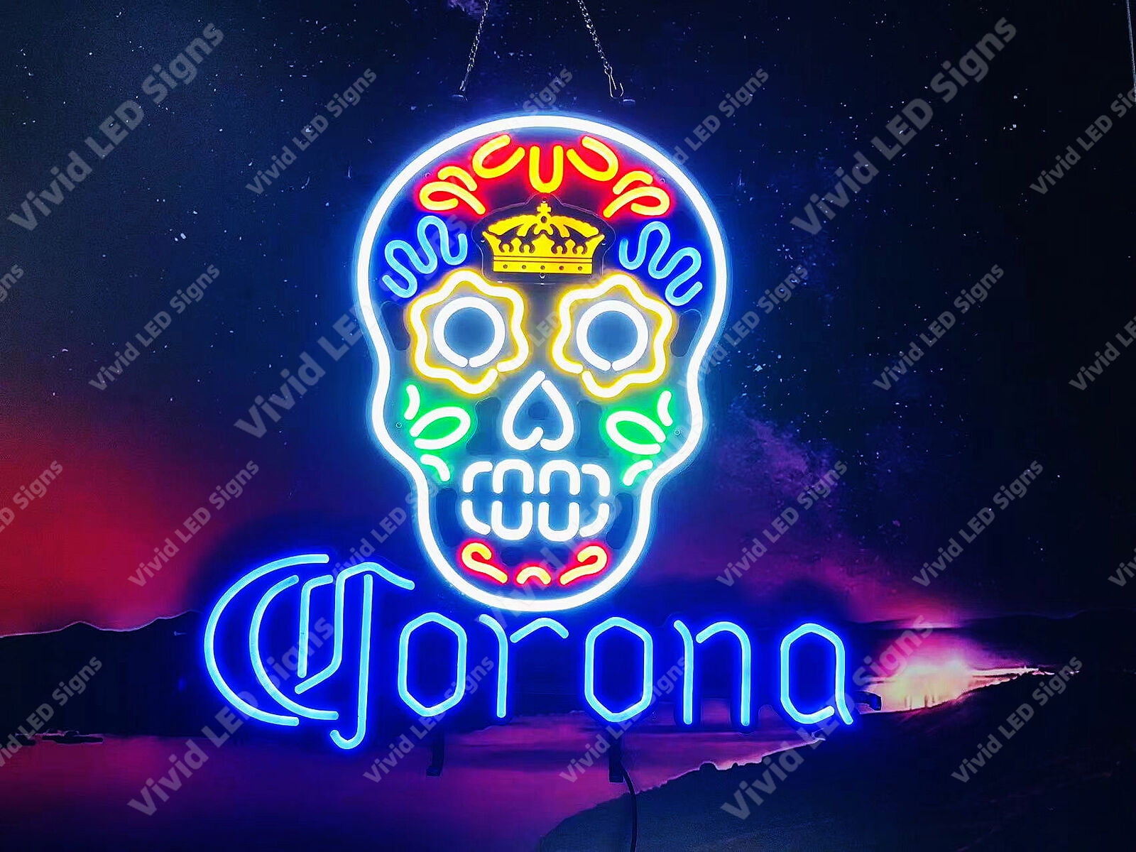 Queen Sense 24"x24" Coronas Haunted Skull Skeleton LED Sign Light Neon ...