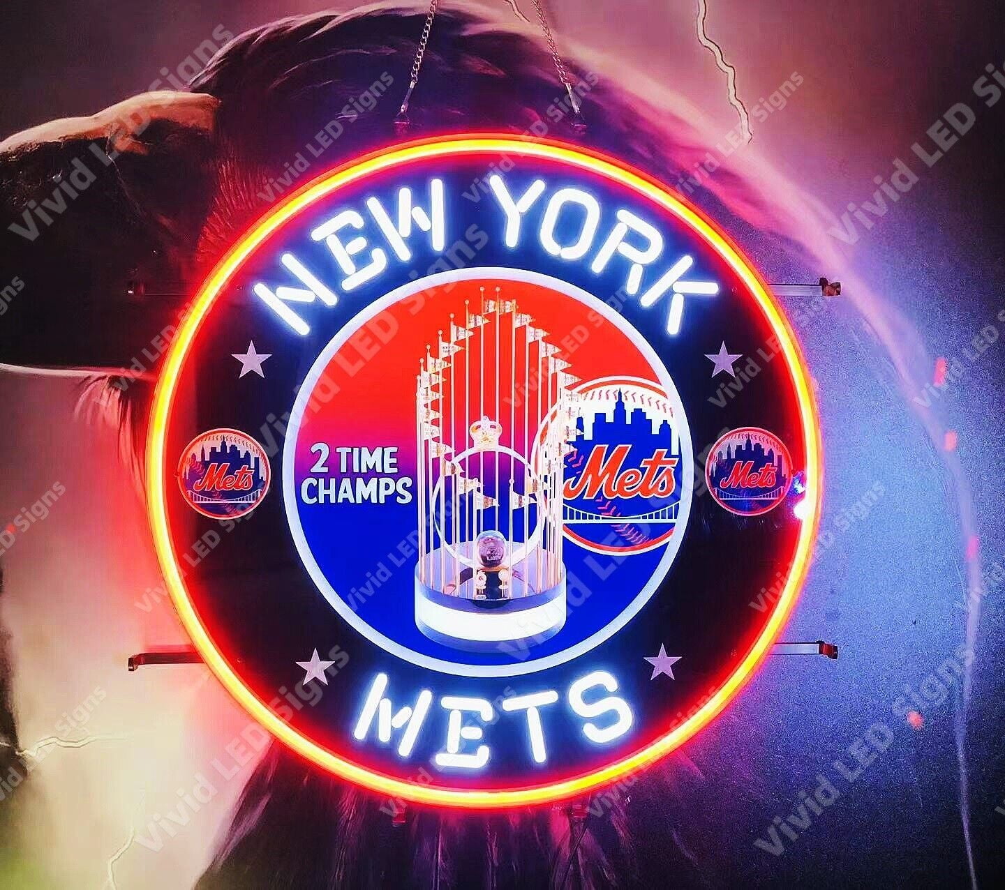 Queen Sense 24"x24" For New Yorks Sports League Mets 2 Time Champs LED ...
