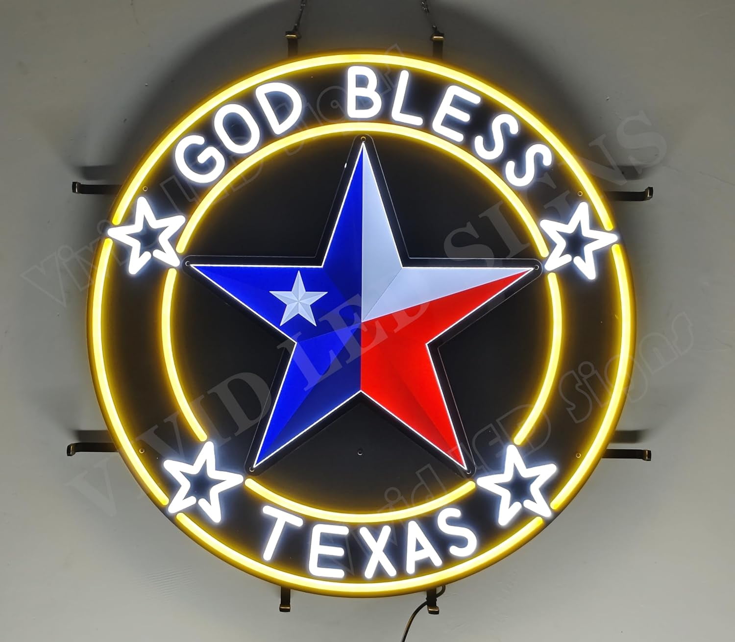 Queen Sense 24"x24" God Bless Texas Star LED Sign Light Neon Signs With ...