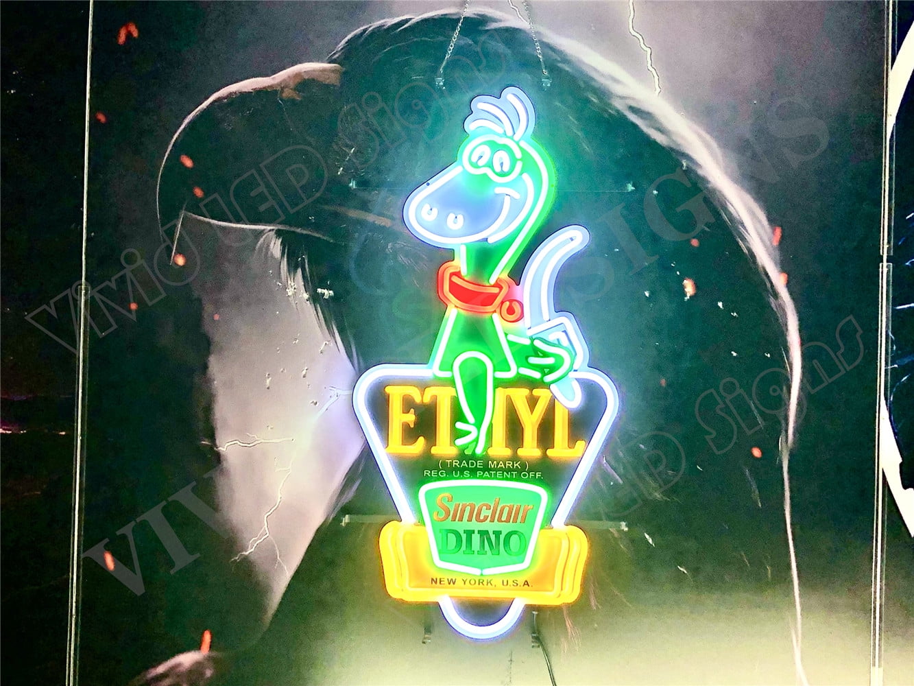 Queen Sense 32"x16" Sinclairs Dino Gasoline LED Sign Light Neon Signs ...