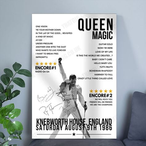 Queen Setlist Poster - Knebworth House, England - August 9th, 1986 Size ...