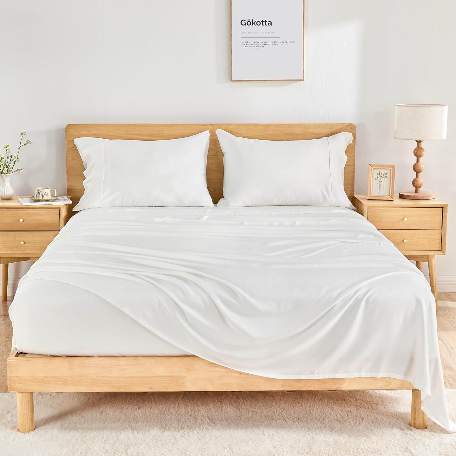 Queen Sheet Set 4 Pcs,100% Rayon Derived from Bamboo Sheets,Cooling ...