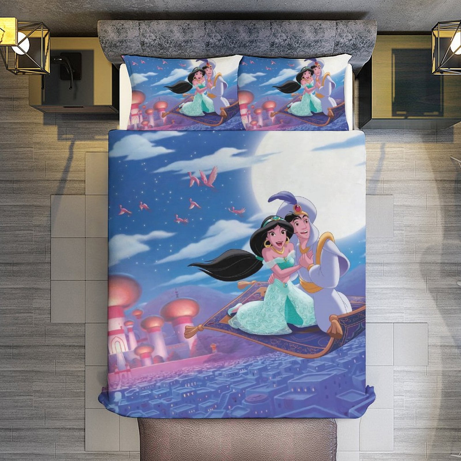 Queen Sheet Set,Aladdin Princess Jasmine Magic Carpet Pose Duvet Cover ...