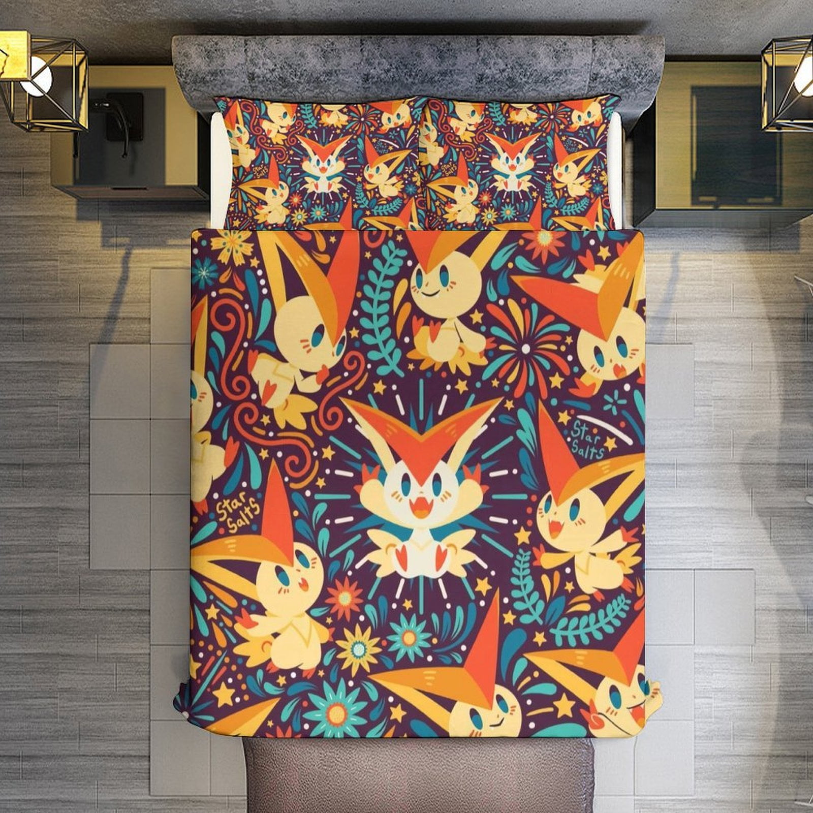 Queen Sheet Set,Cartoon Pokémon-Pikachu Eevee Duvet Cover,Bed Sheet Set ...