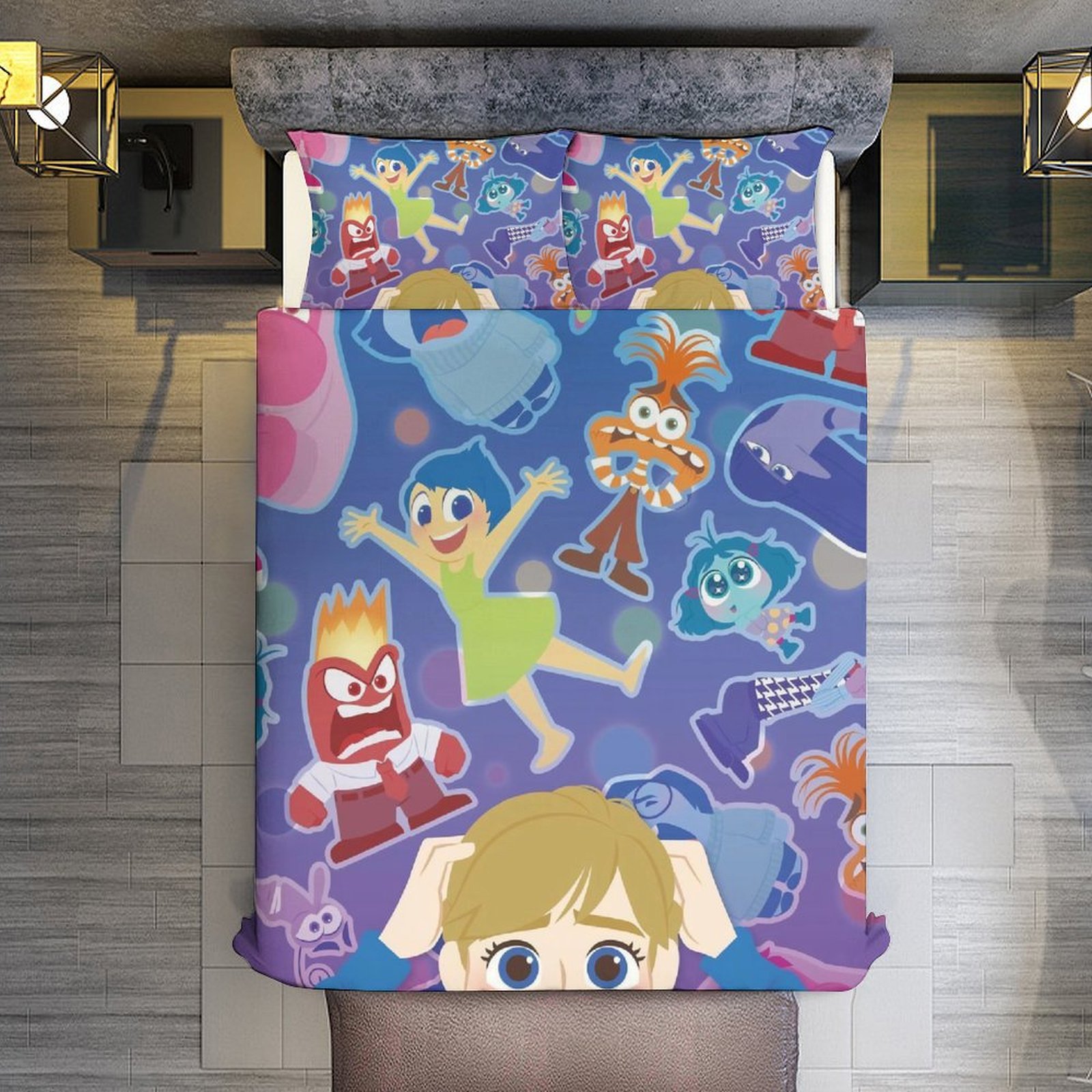 Queen Sheet Set,Disney-Pixar Cartoon Inside Out Duvet Cover Set with 2 ...