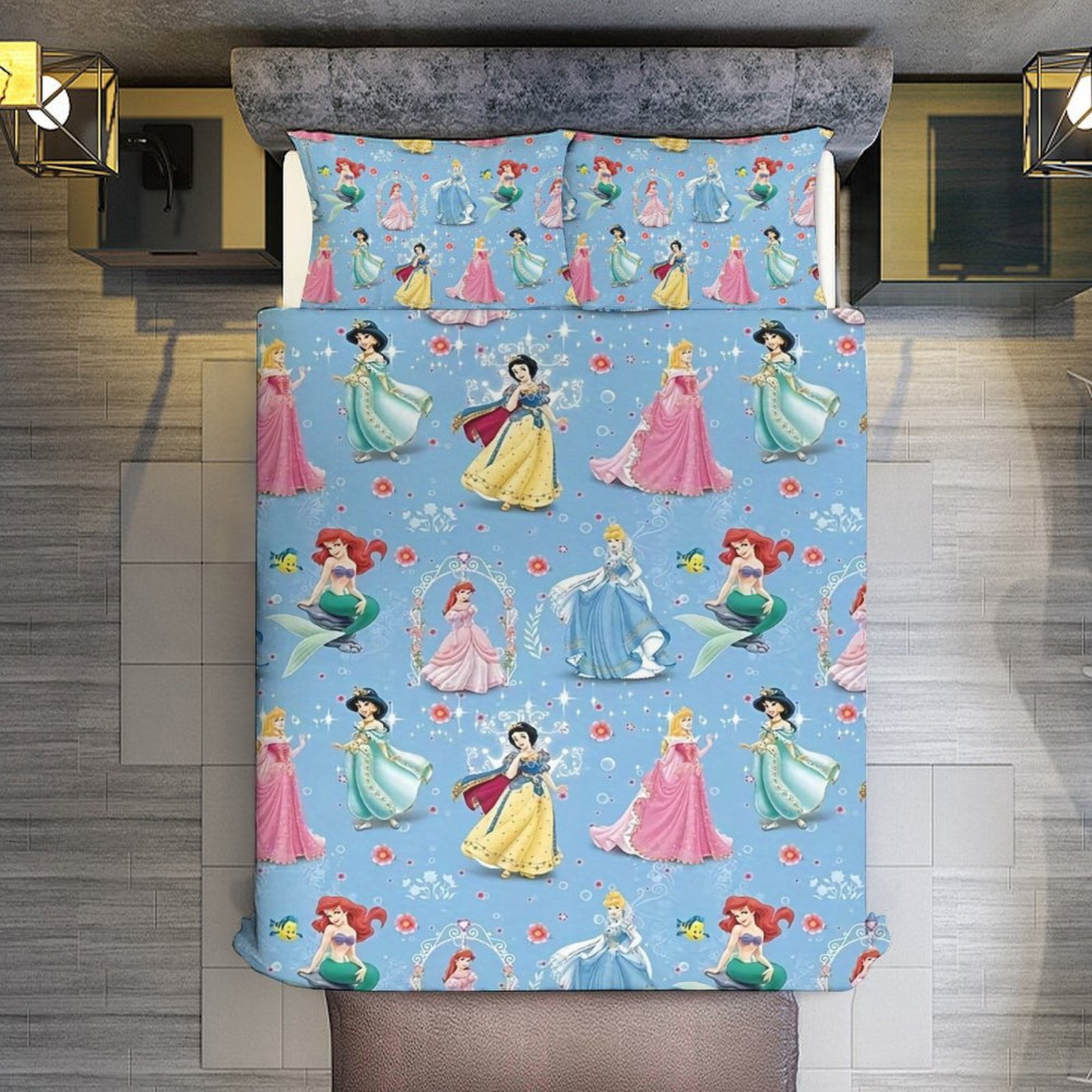 Queen Sheet Set,Disney&Princess Squad Belle Ariel Snow White Duvet ...
