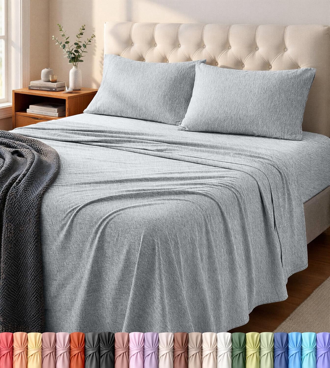 Queen Sheet Set - Jersey Knit Sheets 4 Piece – Cotton – Soft T-Shirt ...