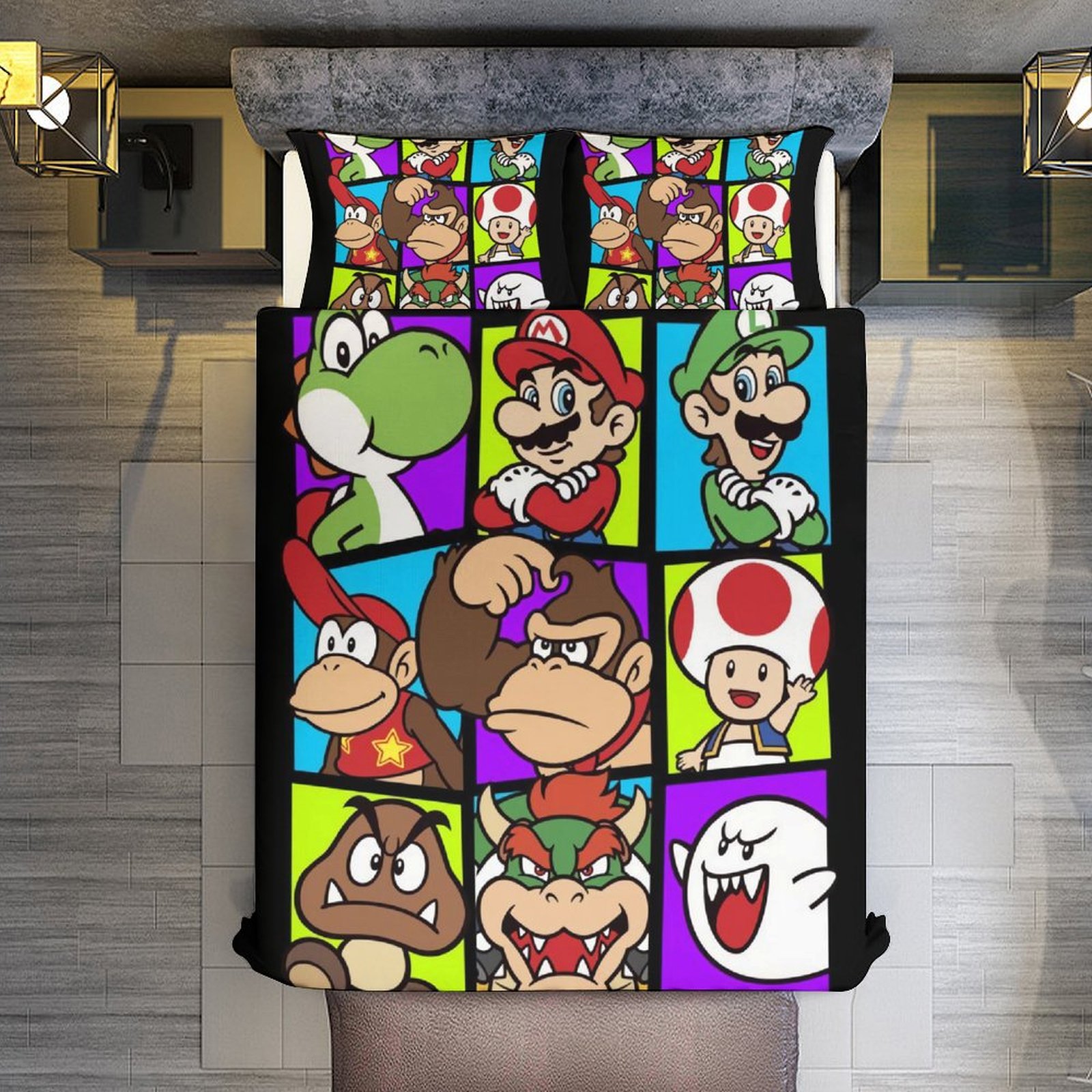 Queen Sheet Set,Mario Characters Duvet Cover Set with 2 Pillowcases for All Seasons,Bed Sheets ...