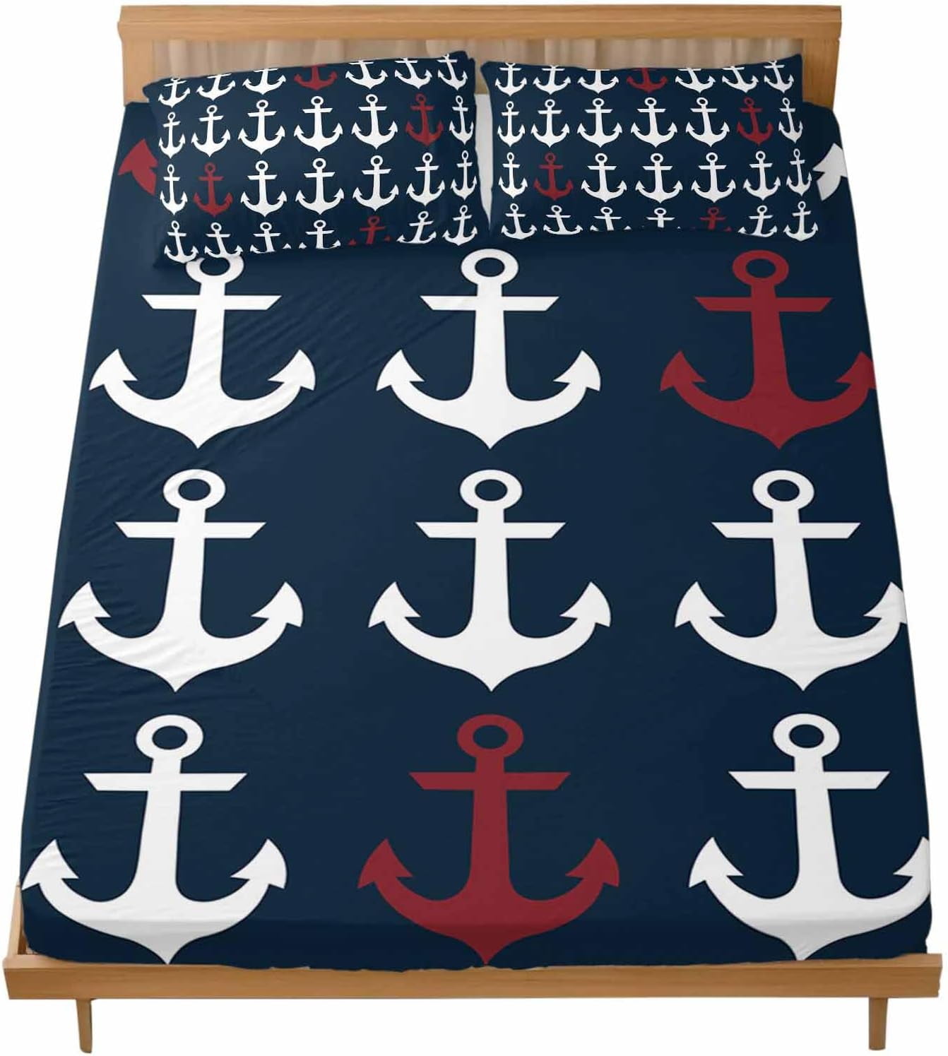 Queen Sheet Set Nautical Theme Bed Sheets Set with 16 Inch Deep Pockets ...