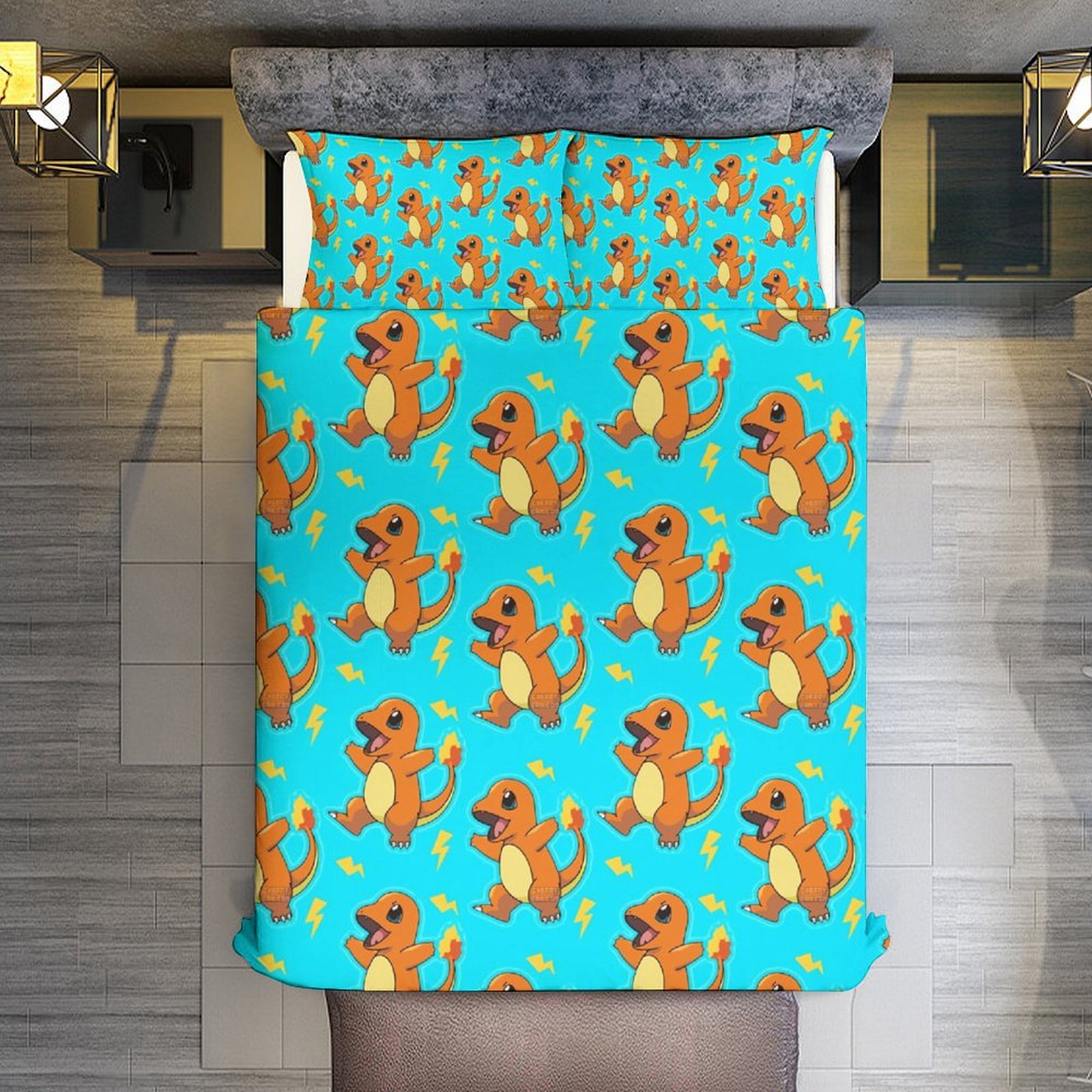 Queen Sheet Set,Pokémon-Pikachu Cartoon Charmander Duvet Cover,Bed ...