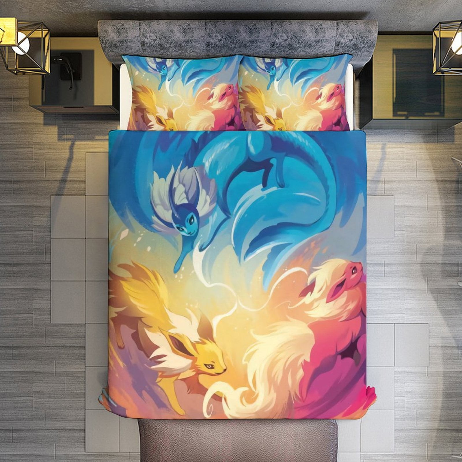 Queen Sheet Set,Pokémon-Pikachu Eevee Evolutions Duvet Cover,Bed Sheet ...