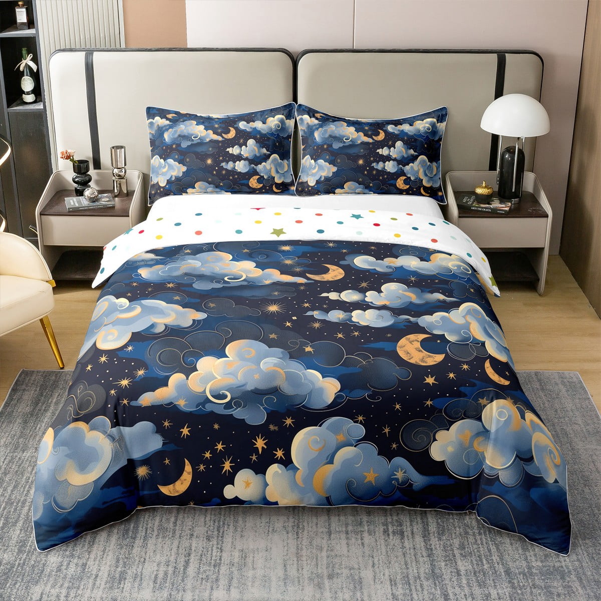 Queen Size 100% Cotton Starry Galaxy Duvet Cover Moon Stars Cloud ...