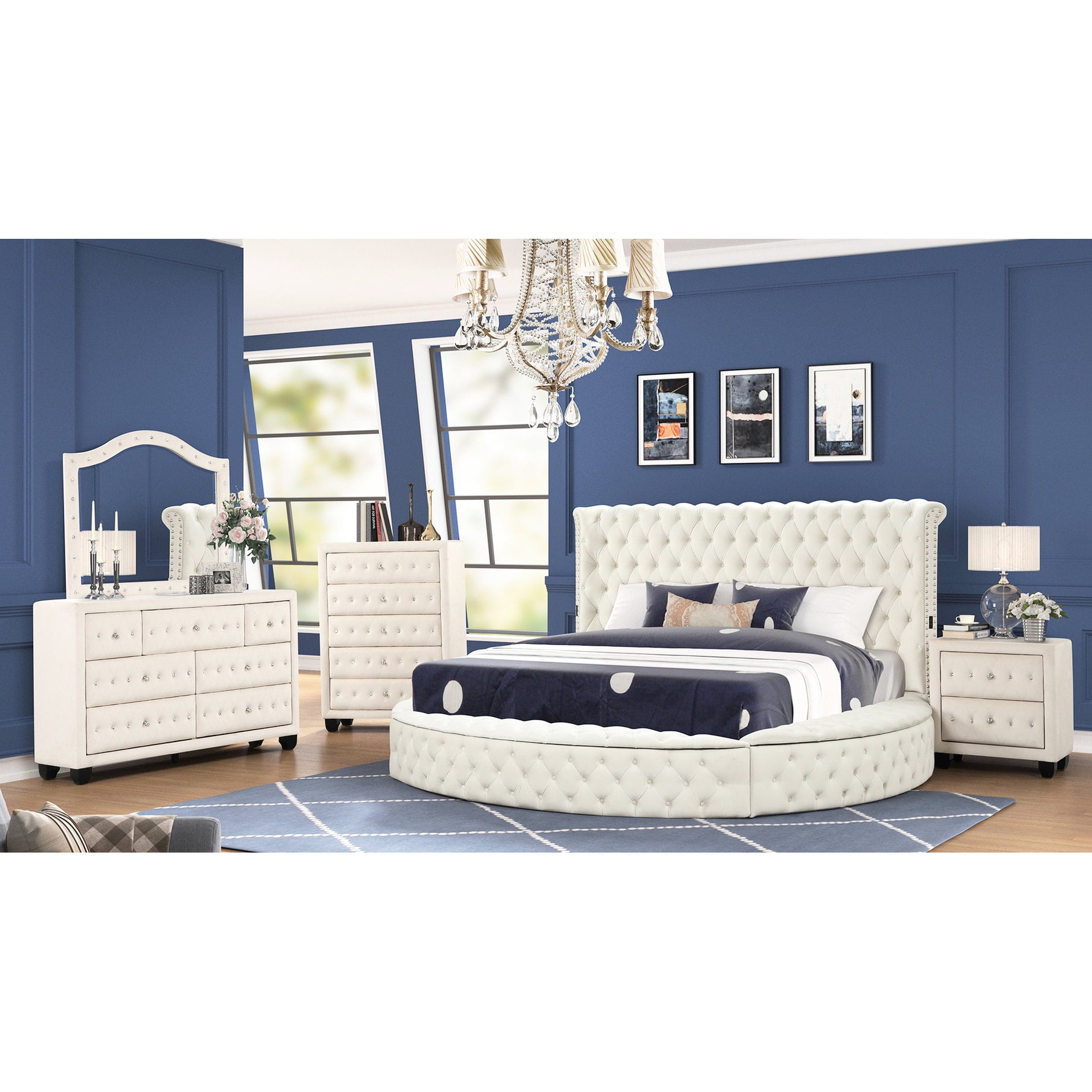Queen Size 5 Piece Bedroom Set | Contemporary Design with Button ...