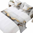 Queen Size Abstract Marble Texture Bed Runner Set 83 x 20 inch Grey ...