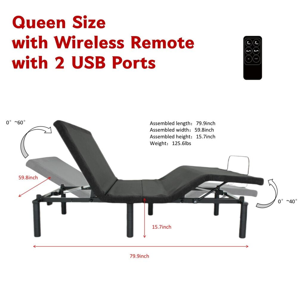Queen Size Adjustable Bed Base Electric Bed Frame w Wireless Remote w 2 ...