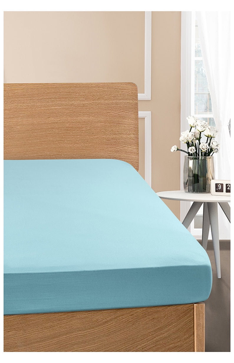 Rosyn Home 100% Turkish Cotton Jersey Fitted Sheet, Queen Size, Aqua ...