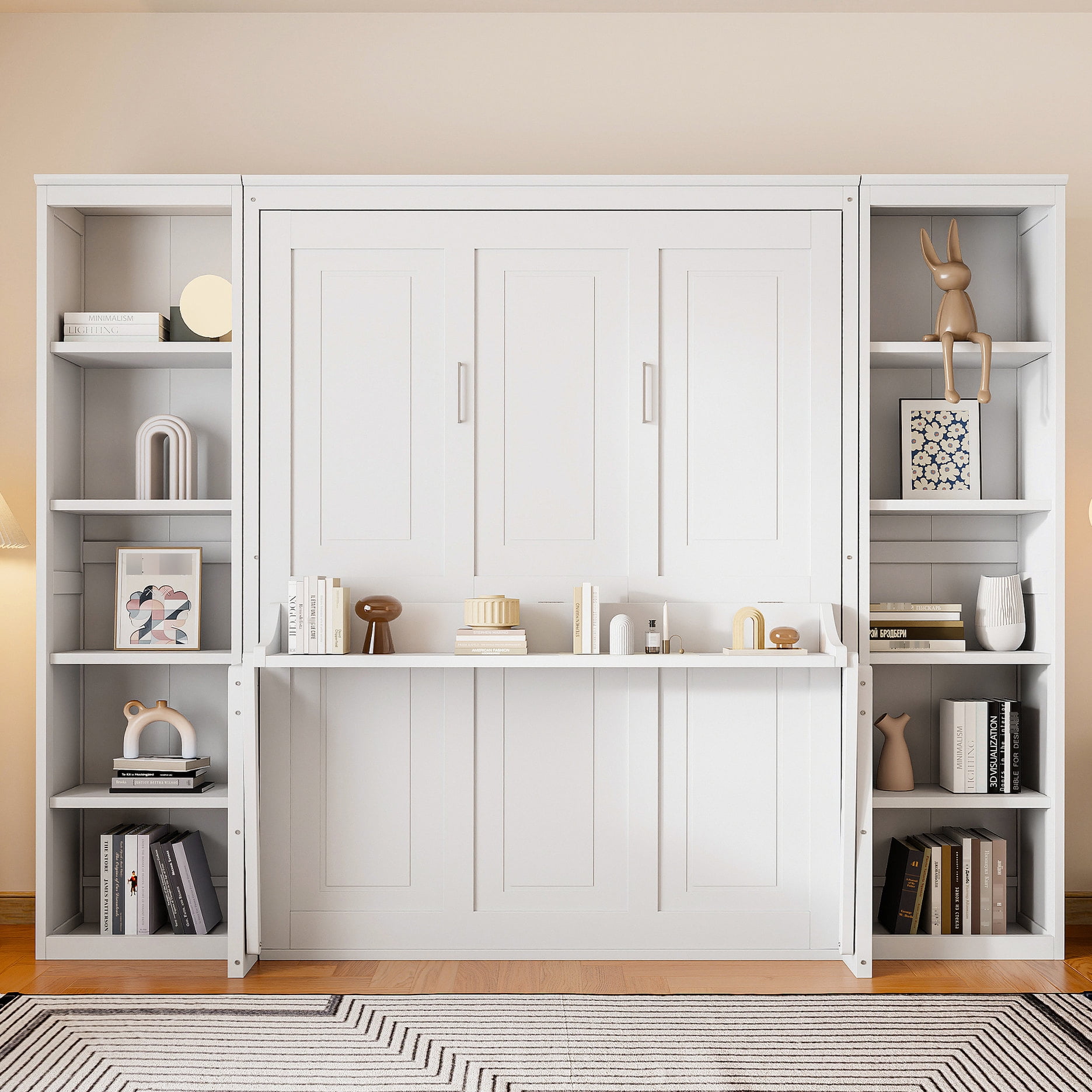 Queen Size Bed With Desk And Bookshelf In White - Robust Pine Wood ...