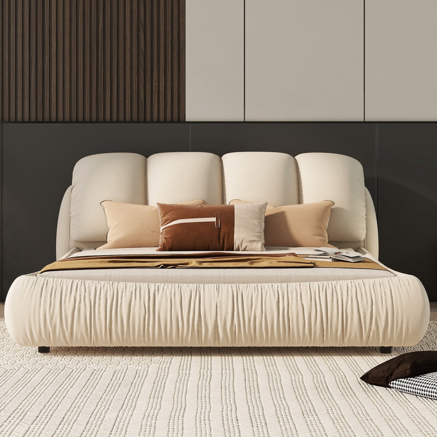Queen Size Bed with Detachable Headboard, Luxury Upholstered Bed with ...