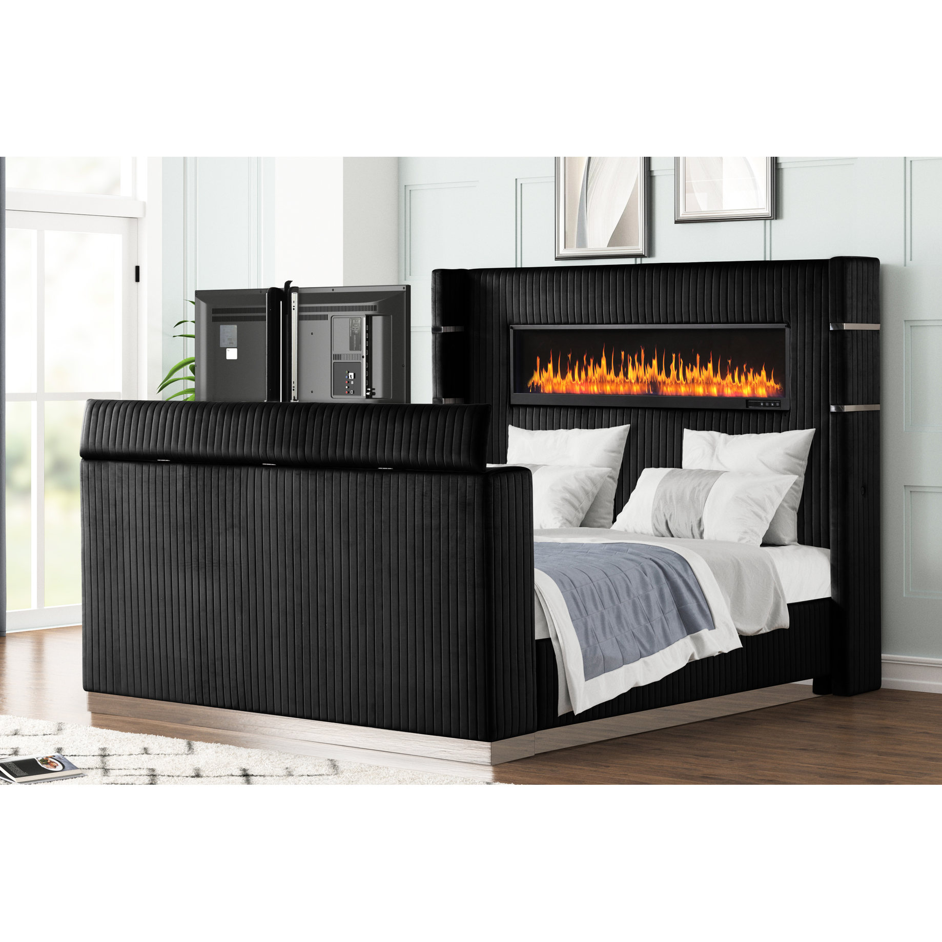 Queen Size Bed | Fireplace Display in Headboard & TV Stand in Footboard ...