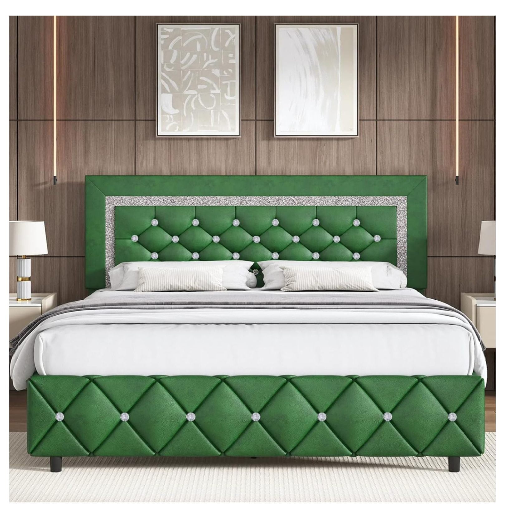 Queen Size Bed Frame with Button Tufted Headboard - Upholstered ...