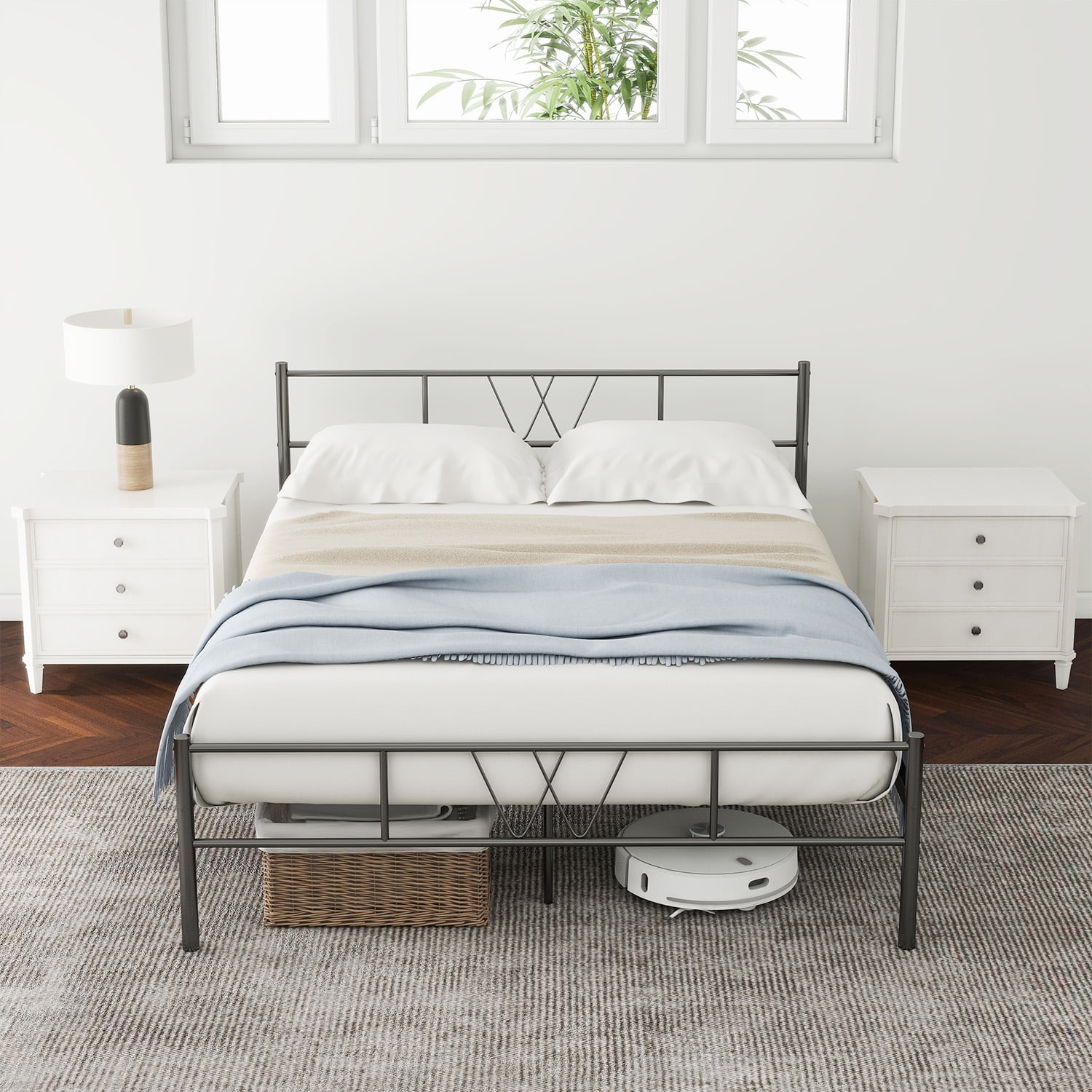 Queen Size Bed Frame with Victorian Style Headboard, Heavy Duty Steel ...