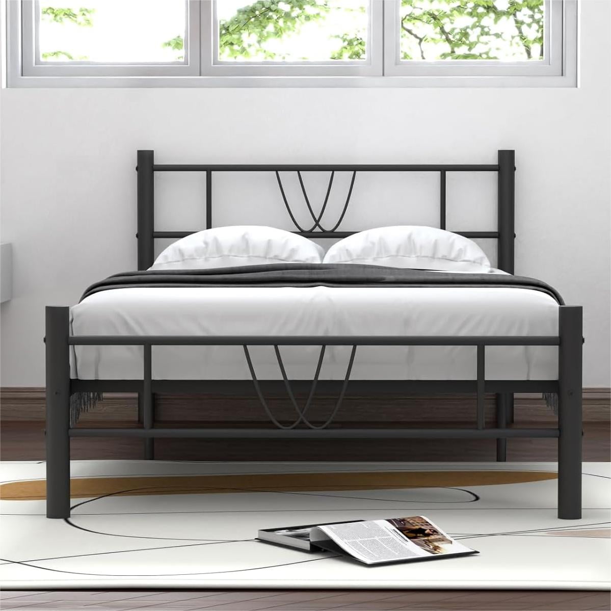 Queen Size Bed Frame Classic Metal High Platform Bedframes with ...