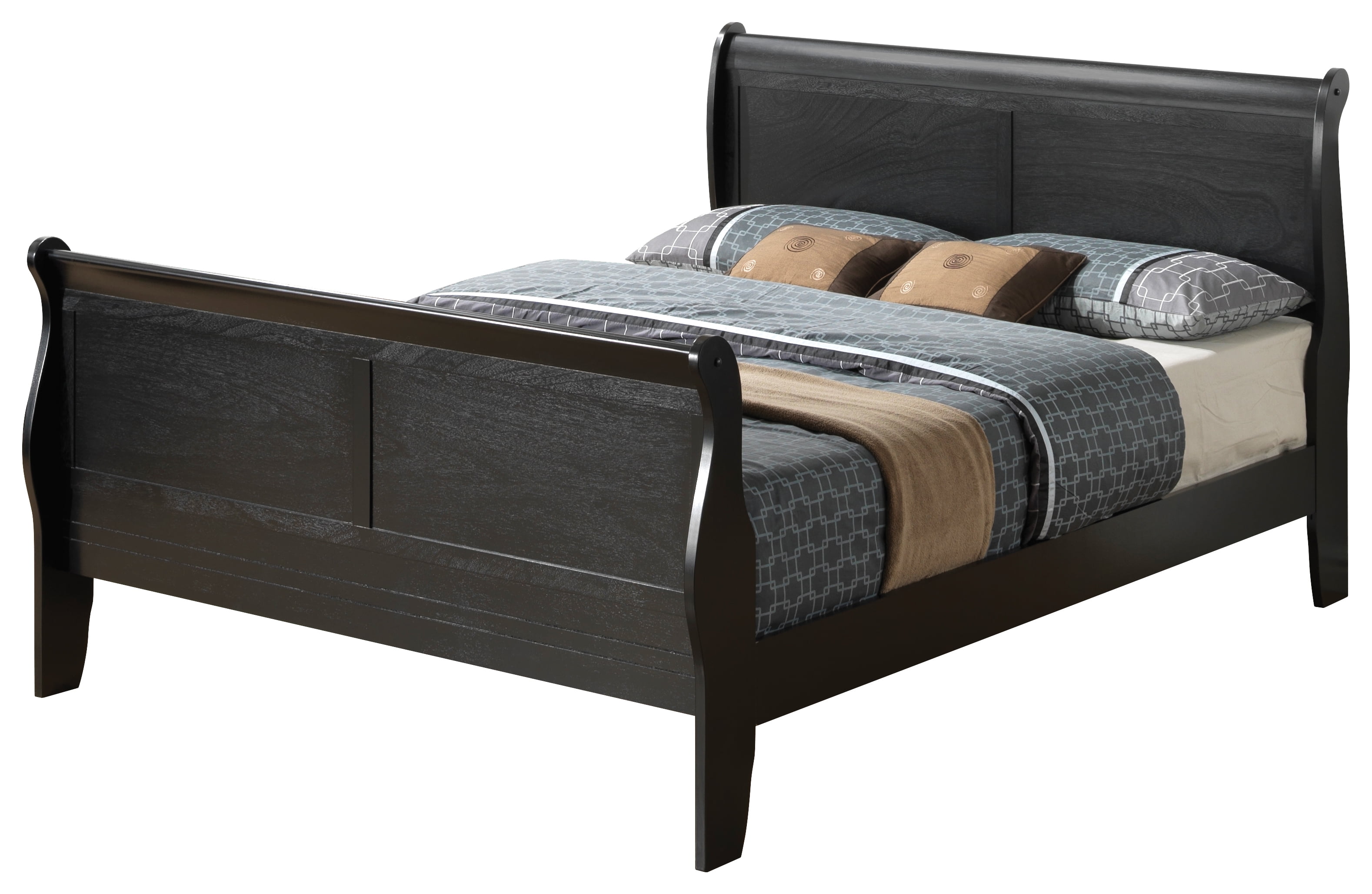 Queen Size Bed Frame, Elegant Traditional Full Bed In Sleek Black, King ...