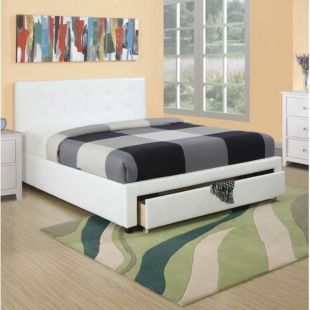 Queen Size Bed Frame, Faux Leather Platform Bed with Headboard&Drawer ...
