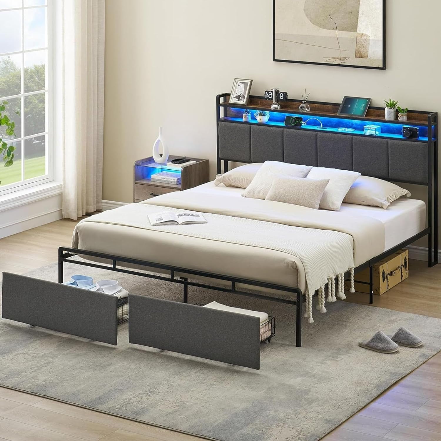 Queen Size Bed Frame with Headboard - Fashionable & Practical, 2 ...