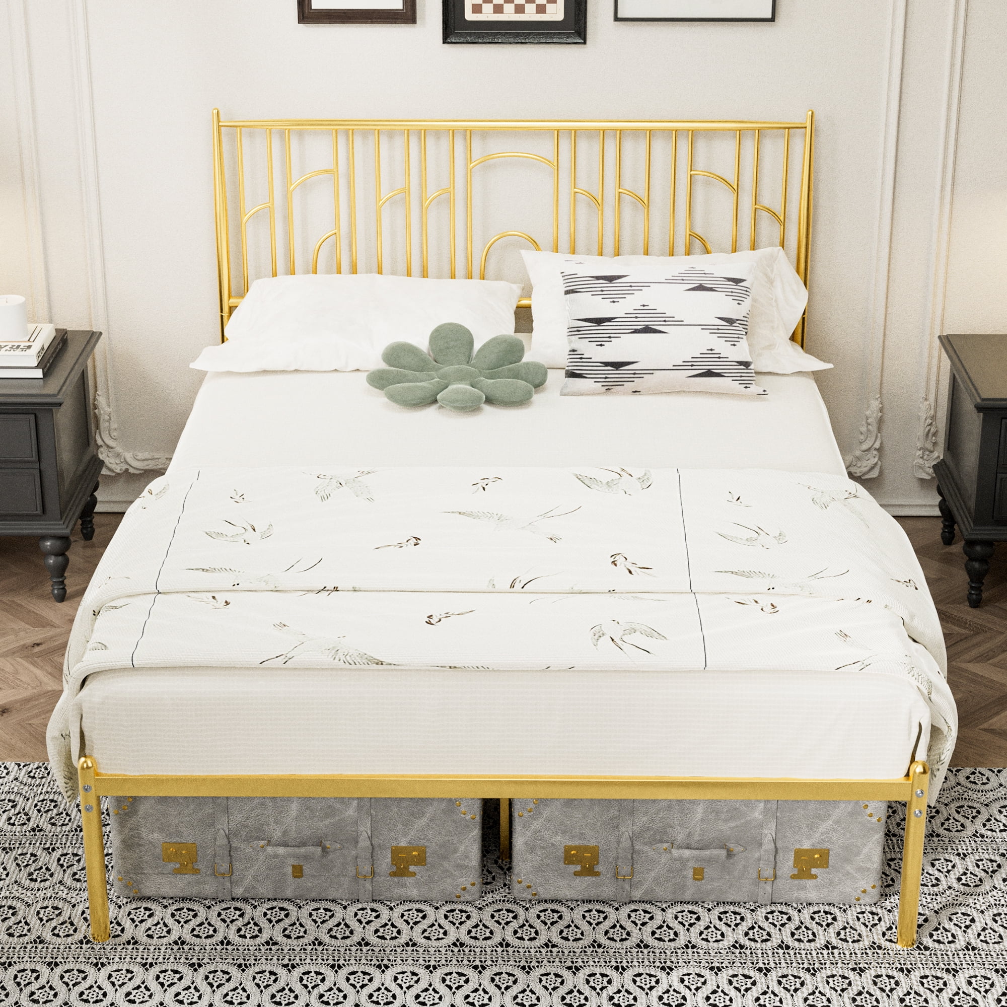 Queen Size Bed Frame Metal Steel Platform Bed Frame with Iron-art ...