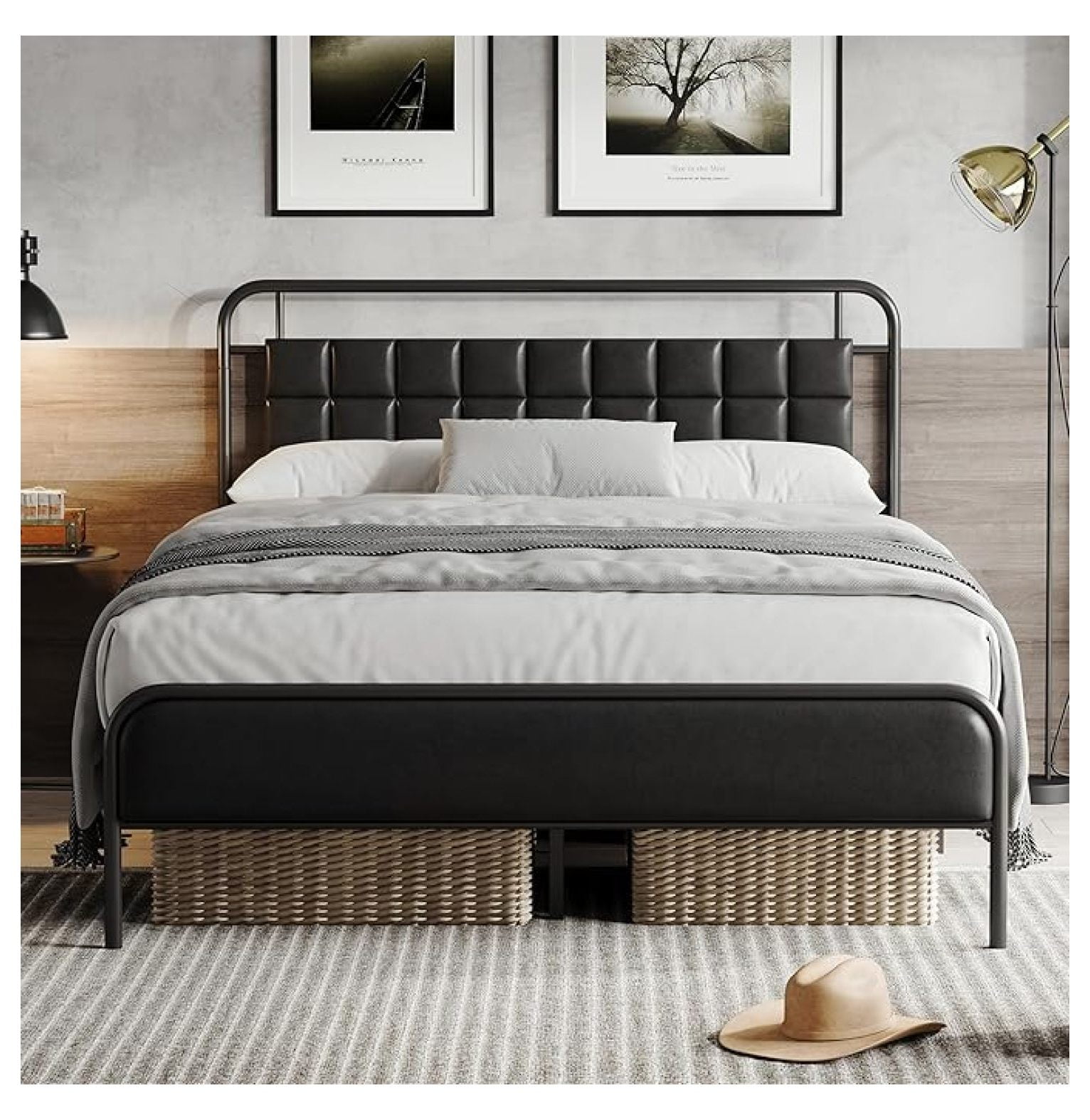 Queen Size Bed Frame, Platform Bed Frame with Upholstered Headboard, 12 ...