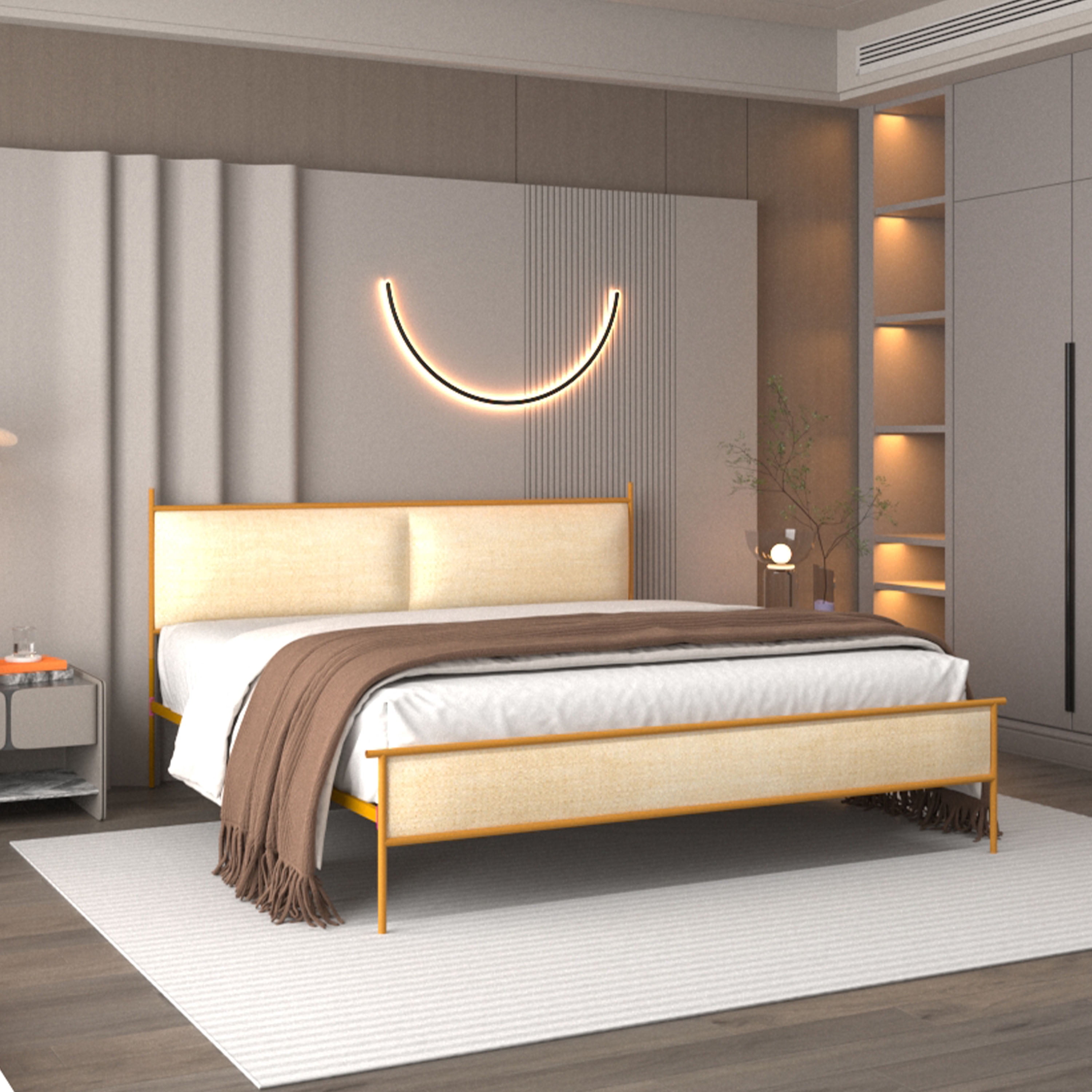 Queen Size Bed Frame, Platform Bed Frame with Steamed Bread Shaped ...