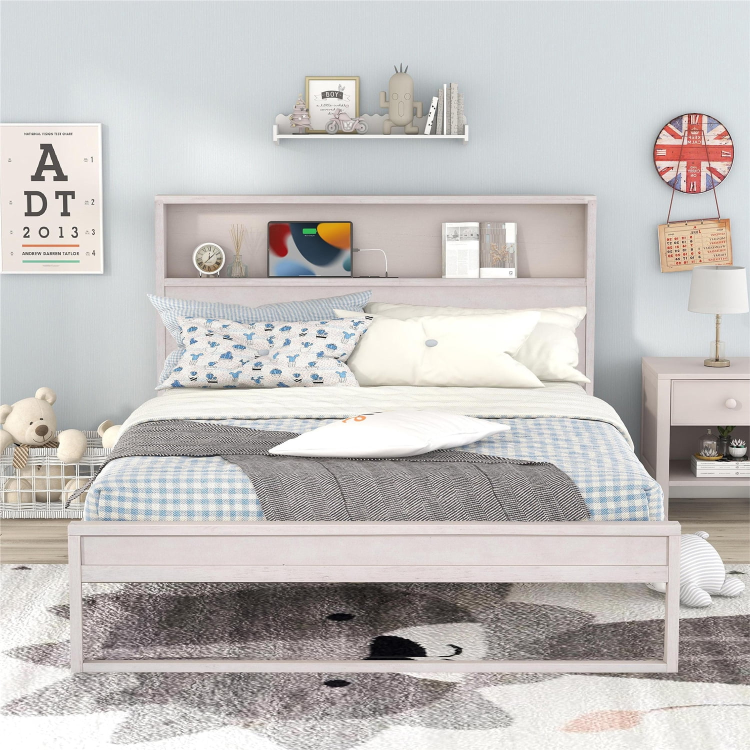 Queen Size Bed Frame with Storage Headboard, Sockets and USB Ports ...