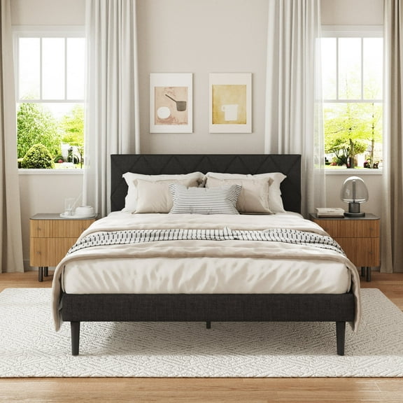 Bed Frame with Headboard, Bed Frame Size with Sturdy Wooden Slats ...