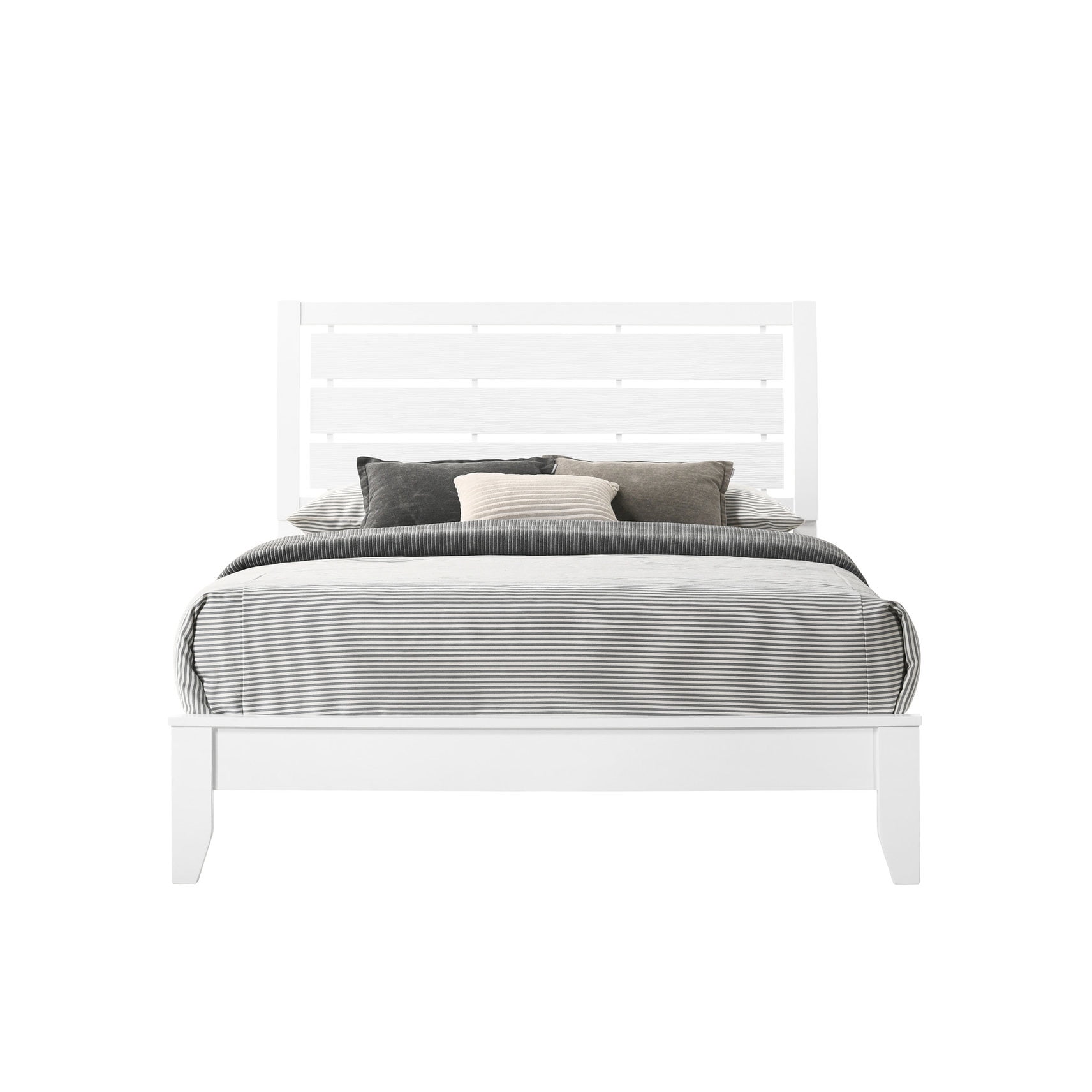 Queen Size Bed Frame, White Finish & Geometric Design | Slats and ...