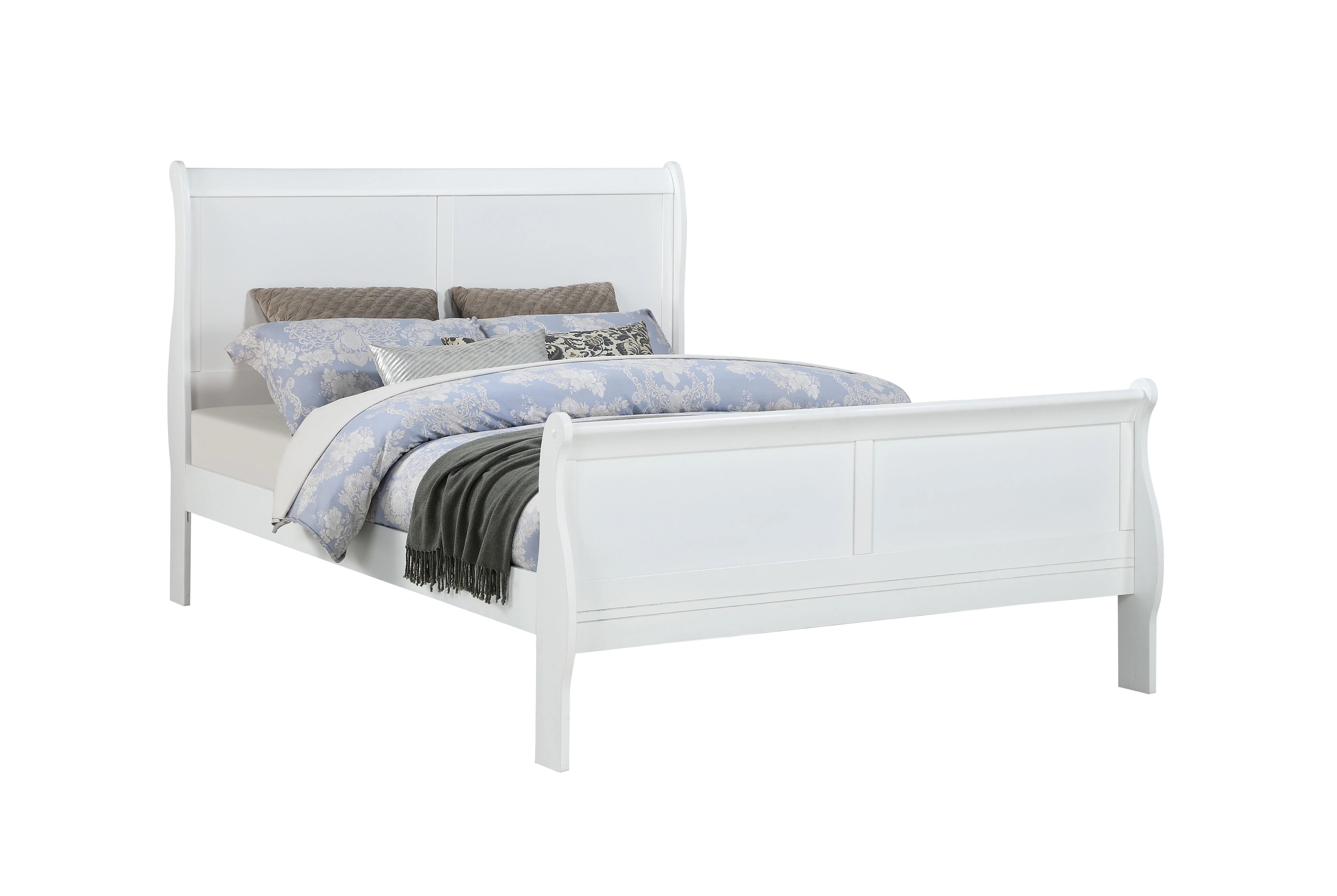 Queen Size Bed Frame White Louis Phillipe Solid Wood 1Pc Bed Frame Bed ...