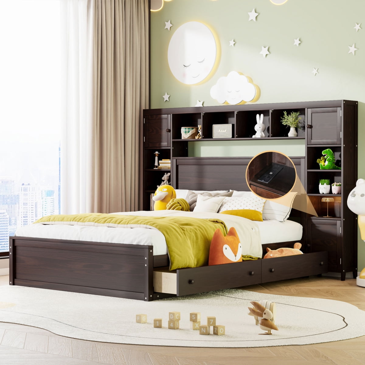 Bookcase headboard queen store