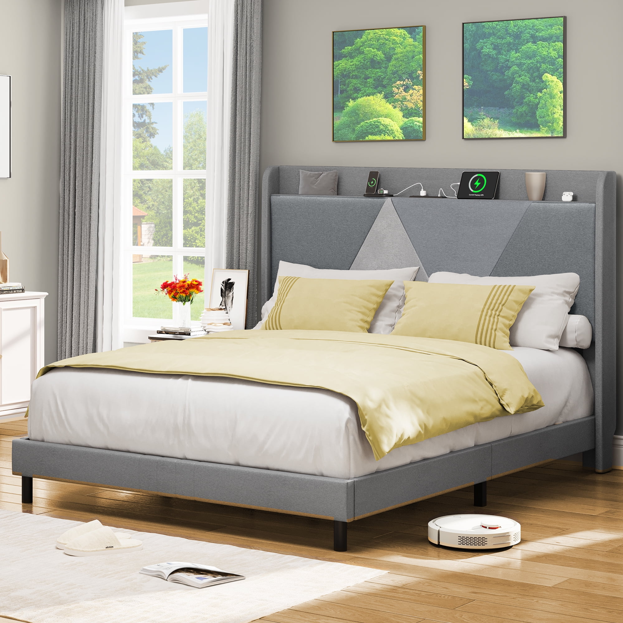 Queen Size Bed Frame with Built-In Type-C & USB Ports, Easy ...