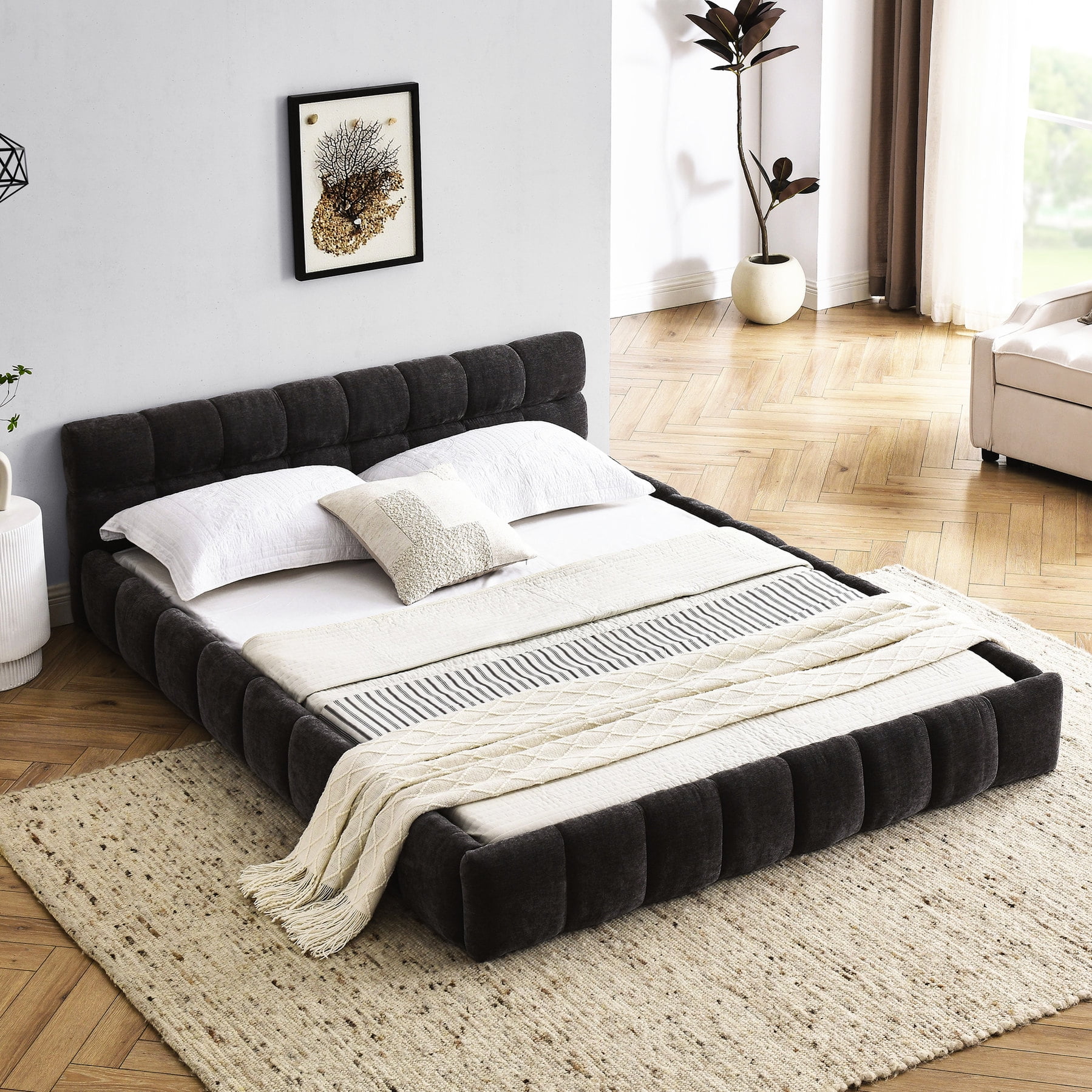 Queen Size Bed Frame with Soft Headboard and Dense Support | Bedroom ...