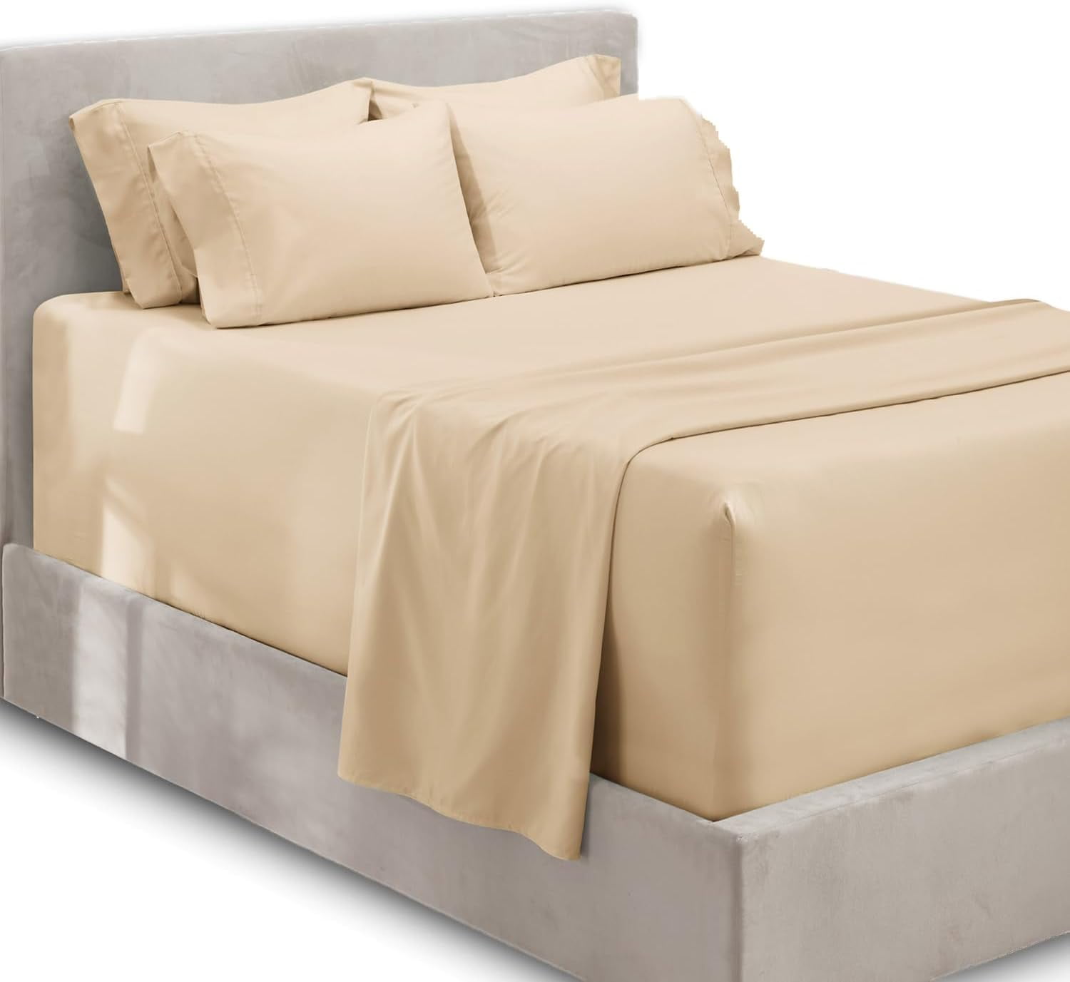 Queen Size Bed Linen Set - 6 Piece, Extra Deep Pocket, Cream Color ...