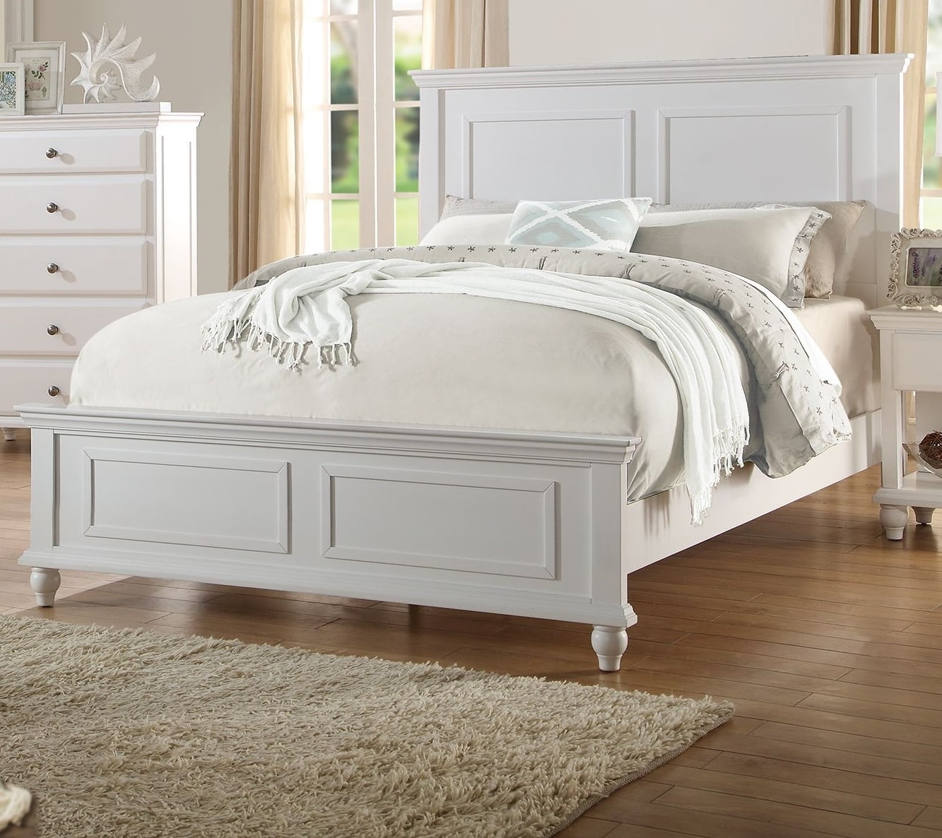 Queen Size Bed White Color Bedroom Furniture 1pc Bedframe Rectangular ...