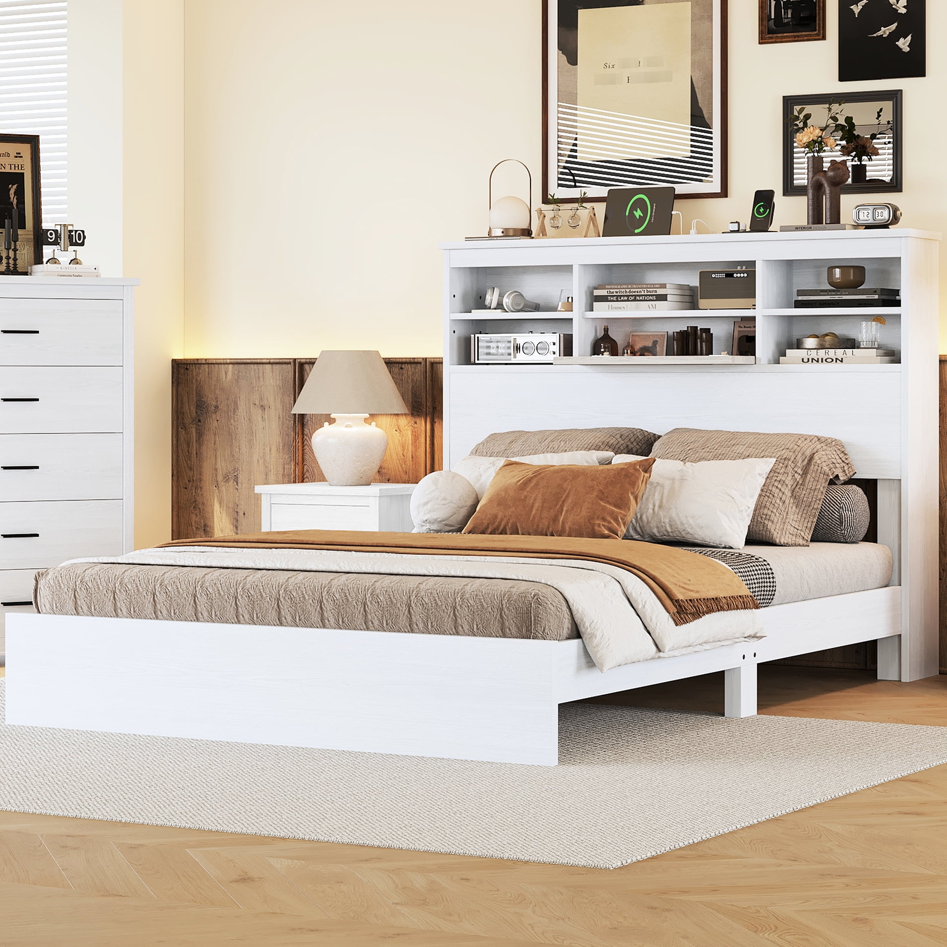 Queen Size Bed With Ample Headboard Storage And Electrical Charging ...