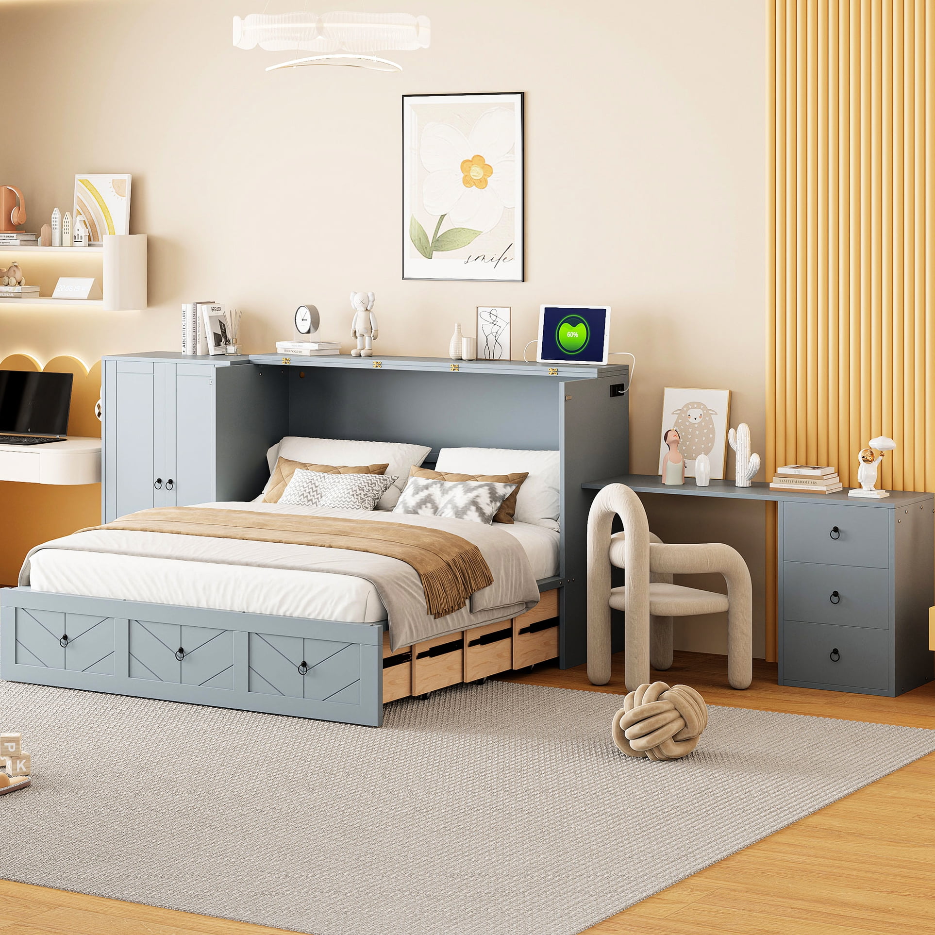 Queen Size Bed With Availability In Gray, Spacious Space Area And ...