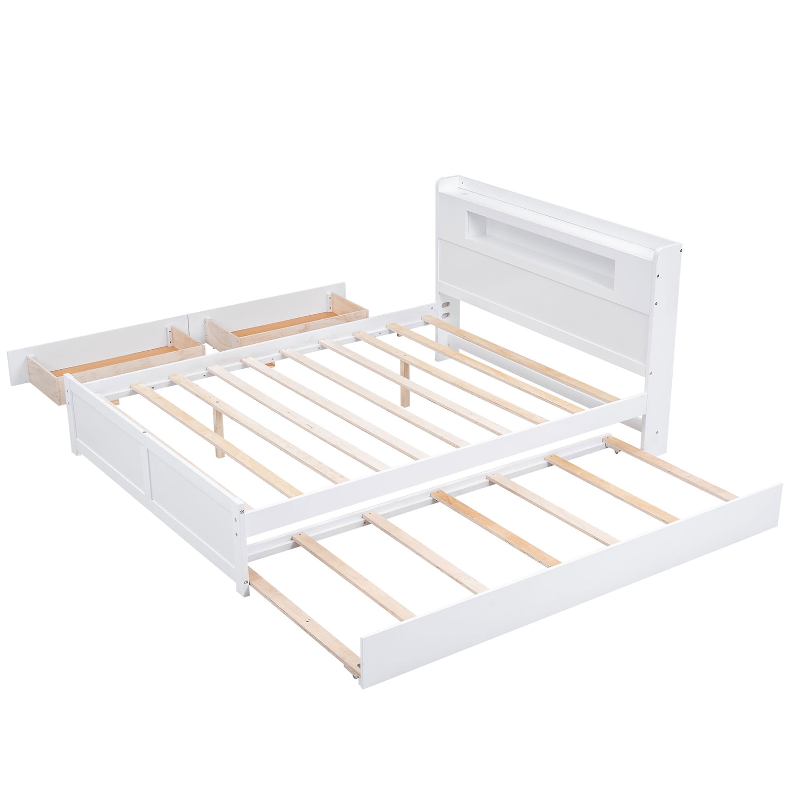 Queen Size Bed With Single Size Trundle Easy Assembly Platform Queen ...