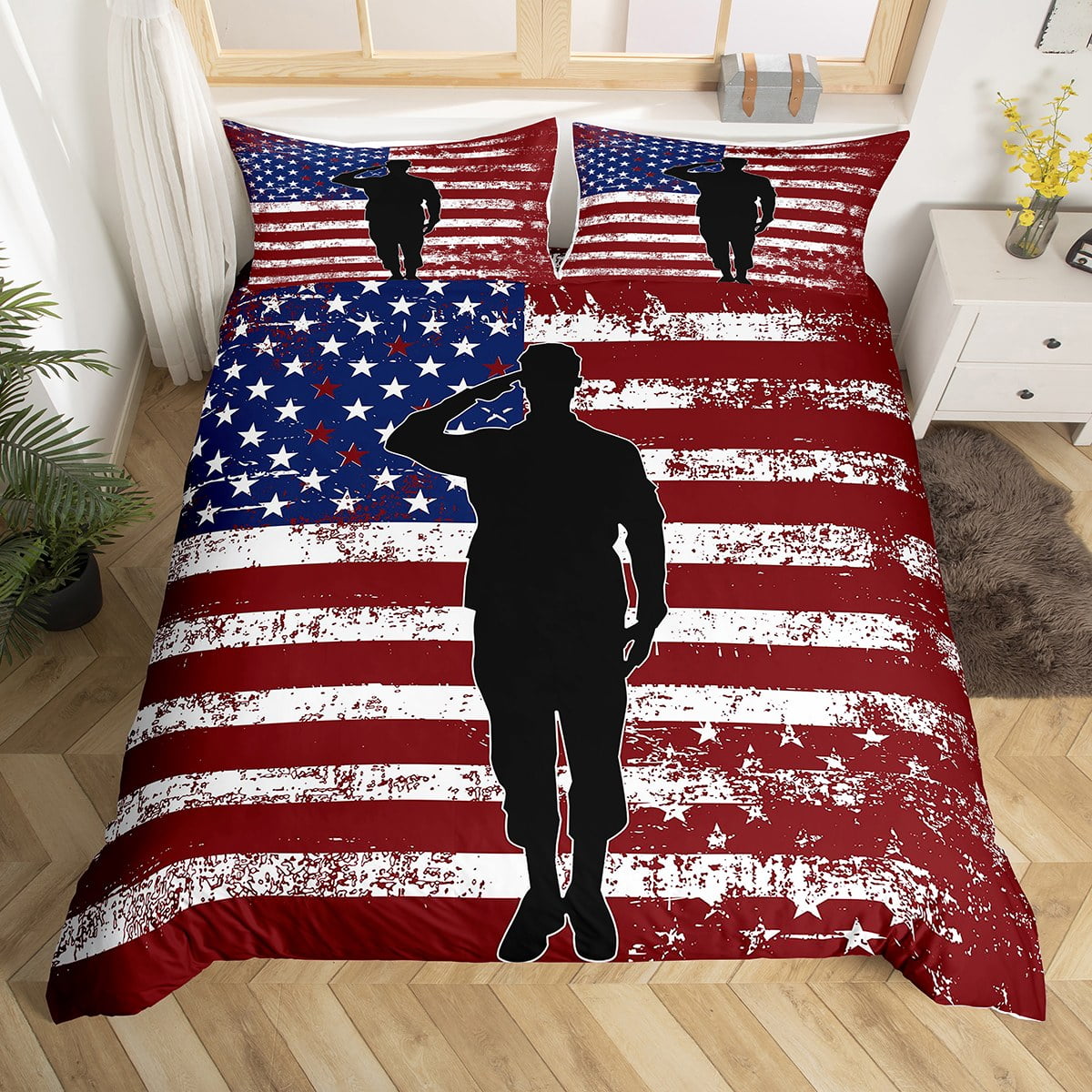 Queen Size Bedding Set American Flag Comforter Cover for Boys Youth ...